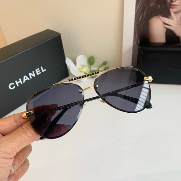 CHANEL | Accessories | Chanel Gold Frame Black Lens Sunglasses | Poshmark